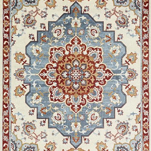 Maples Rugs Stina Vintage Medallion Kitchen Rugs Non Skid Accent Area Carpet [Made in USA], Blue/Red, 2'6" x 3'10"