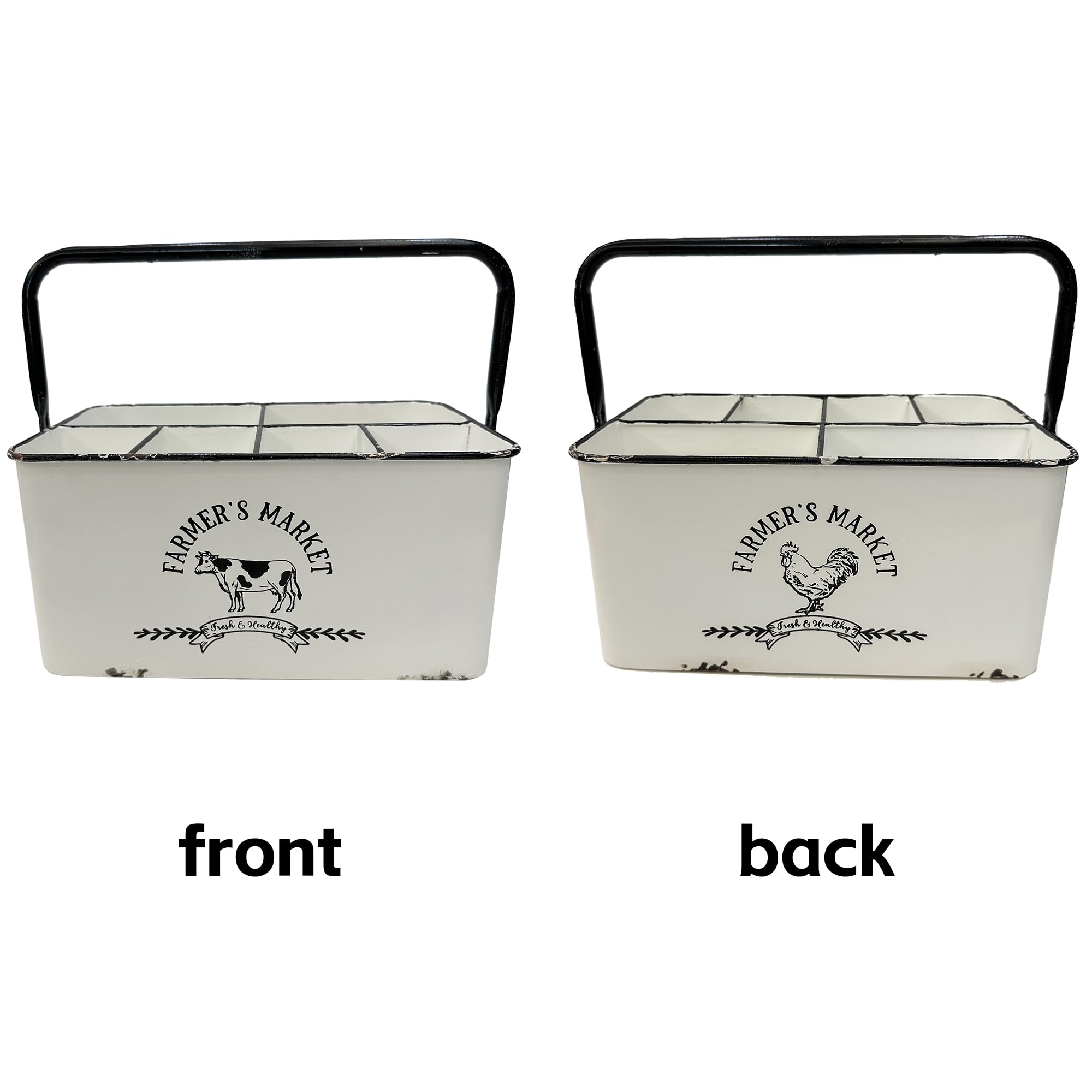 Distressed White, Portable Versatile Metal Storage Caddy Organizer with 6 Compartments & Handle - Perfect for Organizing Kitchen Utensils, Office Supplies, Bathroom Essentials & Bedroom Knick-Knacks