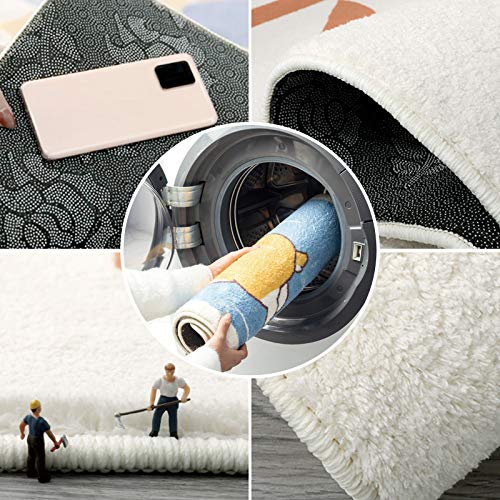 Chucoco Modern Abstract Geometry Herringbone Art Doormat Shaggy Plush Rug, Comfy Furry Floor Area Rugs Simple White Cozy Throw Shag Carpets Indoor Entrance Decor Door Mats