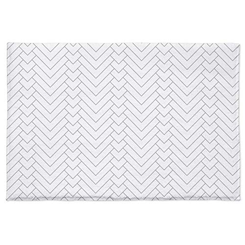 Chucoco Modern Abstract Geometry Herringbone Art Doormat Shaggy Plush Rug, Comfy Furry Floor Area Rugs Simple White Cozy Throw Shag Carpets Indoor Entrance Decor Door Mats