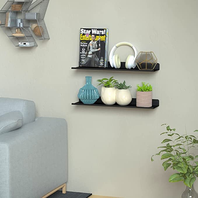 16" Metal Floating Shelves Wall Mounted Shelf, Floating Shelves Metal Ledge Shelves Hanging Wall Decor Shelf for Living Room, Bedroom, Bathroom, Kitchen,4 Pack