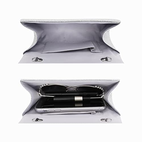 Segreto Women's Shiny Rhinestones Evening Bags PU Leather Sequins Shoulder Handbag Flap Clutch Purse for Wedding Party