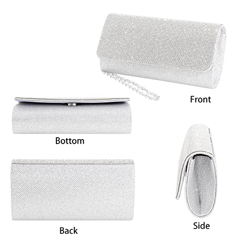 Segreto Women's Shiny Rhinestones Evening Bags PU Leather Sequins Shoulder Handbag Flap Clutch Purse for Wedding Party