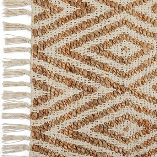 Pebble & Crane - Durham Rug - Woven Throw Rug - Jute and Cotton - Area Rug for Kitchen, Living Room, Bedroom, and More - Solid Trim - 5’ x 8’ - Natural and Beige