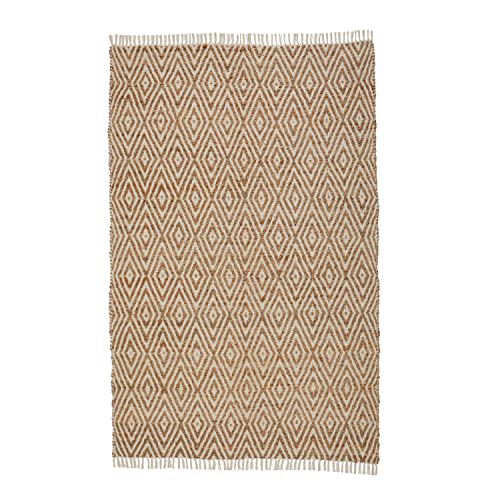 Pebble & Crane - Durham Rug - Woven Throw Rug - Jute and Cotton - Area Rug for Kitchen, Living Room, Bedroom, and More - Solid Trim - 5’ x 8’ - Natural and Beige