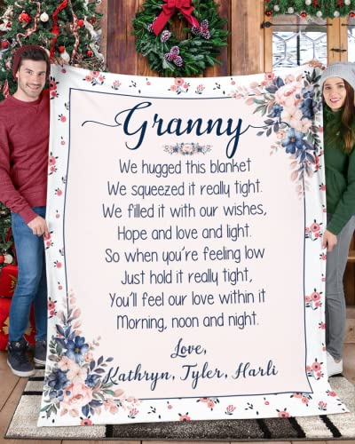 Personalized Granny Blanket with Grandkids Name, Custom Granny Blanket, Christmas Mothers Day Blanket Gift for Granny from Grandson Granddaughter Son Daughter, Blanket for Granny from Grandkids