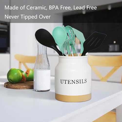 ASBLUE Kitchen Utensil Holder for Countertop, Large White Cooking Utensils Spatula Holder Ceramic Farmhouse Utensil Crock for Counter Big Utensil Organizer Storage Caddy