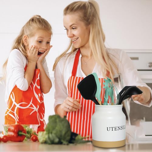 ASBLUE Kitchen Utensil Holder for Countertop, Large White Cooking Utensils Spatula Holder Ceramic Farmhouse Utensil Crock for Counter Big Utensil Organizer Storage Caddy