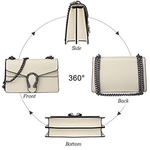 ZooLLyn Crossbody Shoulder Evening Bag for Women - Luxurious Snake Print PU Leather Messenger Bag Trendy Chain Strap Clutch Square Satchel Handbag Purse White