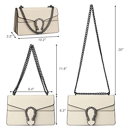 ZooLLyn Crossbody Shoulder Evening Bag for Women - Luxurious Snake Print PU Leather Messenger Bag Trendy Chain Strap Clutch Square Satchel Handbag Purse White