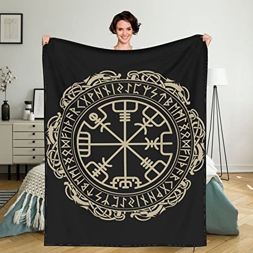 Viking Throw Blanket 60x50 Inch, Viking Design Magical Runic Compass Lightweight Soft Microfiber Throw Blanket with 18x18 Inch Pillowcase Perfect for Bed and Sofa
