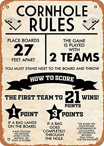 Shvieiart Games CORNHOLE RULES CLASSIC Poster 8x12 Inch Retro Vintage Metal Sign Home Man Cave Art, Kitchen