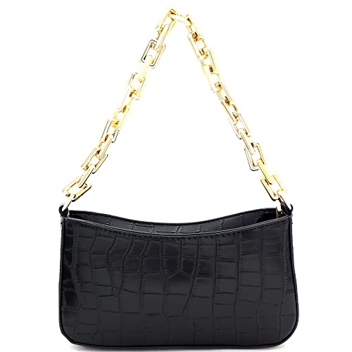 Retro Vintage Gold Chain Small Casual Party Clutch Purse Bag Cross Body (Neon-Yellow)