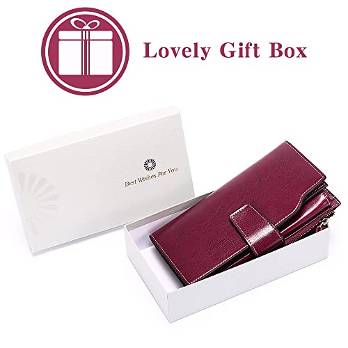 SENDEFN Long Women Leather Wallet Clutch RFID Blocking Clutch Card Holder Ladies Purse Zipper Pocket with Gift Box (Purple)