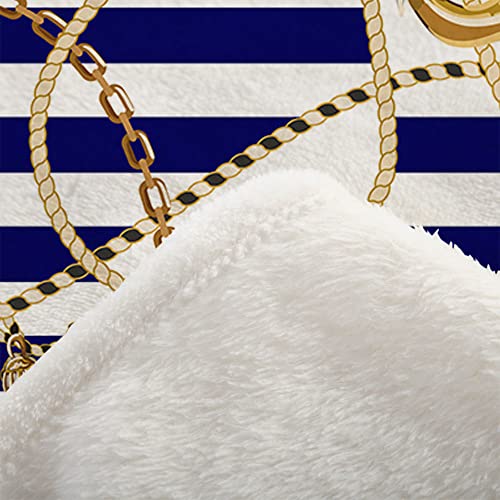 Beabes Gold Anchor Plush Blanket Throw Luxury Chains Coins Marine Navy Stripes Soft Bed Blankets for Home Bedroom Office Sofa Couch 50x60 Inch Throw Blanket