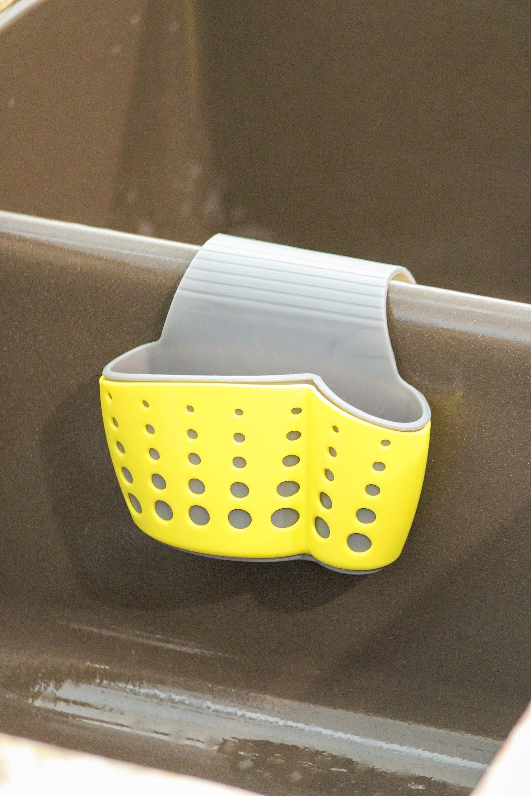 Sink Caddy Sponge Holder- Kitchen Sink Soap Holder-Plastic Saddle Faucet Caddy-Sink Organizer for Brushes, Sponges, Soap, Utensils (Yellow)
