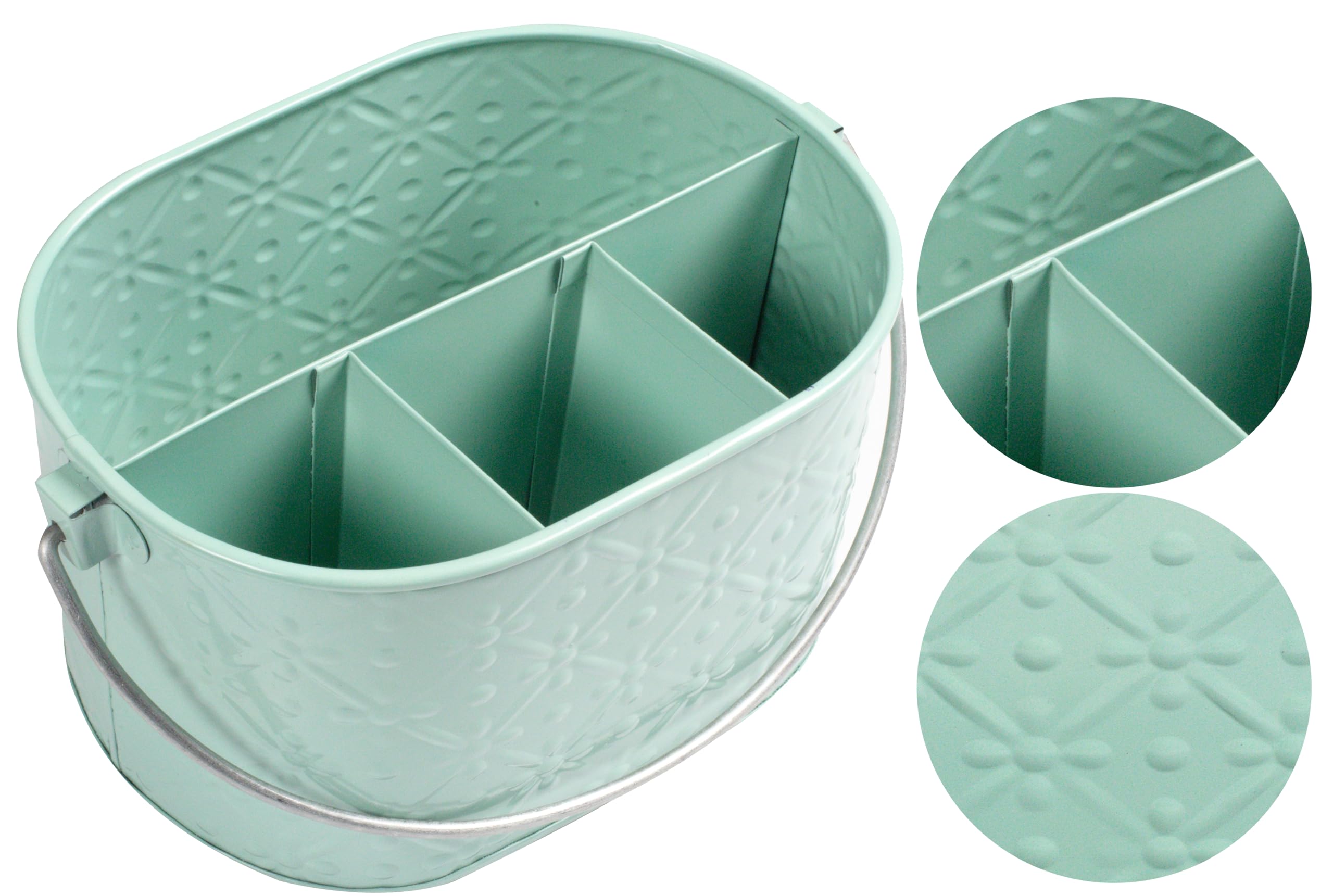 CLEENTABLE Farmhouse Chic Utensil Caddy, Green, Galvanized Steel, 10 x 6.5 x 5.5 inches, 4 Compartments, 2 lbs Capacity