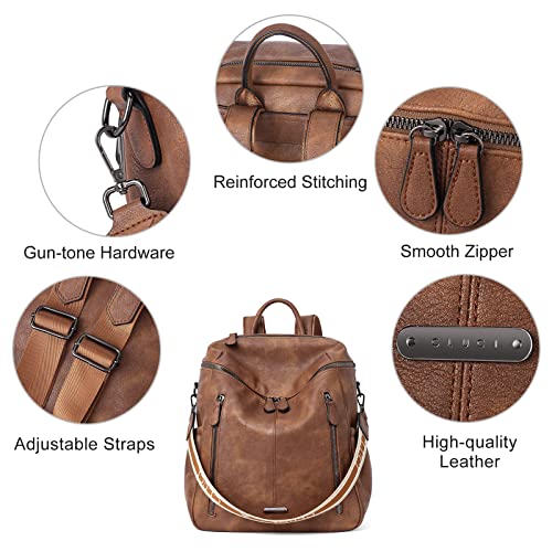 CLUCI Leather Backpack Purse for Women Travel Backpack Purse Convertible Fashion Ladies Large Casual Daypack Brown