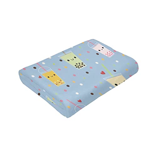 Happy Boba Bubble Tea Throw Blanket Super Soft Warm Fuzzy Cozy Lightweight Flannel Blankets for Couch Bed Sofa Office Camping Travel 60" L X 50" W