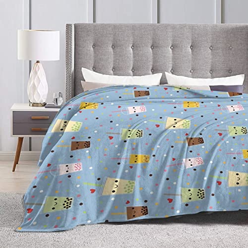 Happy Boba Bubble Tea Throw Blanket Super Soft Warm Fuzzy Cozy Lightweight Flannel Blankets for Couch Bed Sofa Office Camping Travel 60" L X 50" W