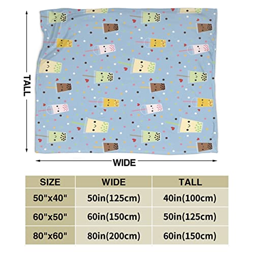 Happy Boba Bubble Tea Throw Blanket Super Soft Warm Fuzzy Cozy Lightweight Flannel Blankets for Couch Bed Sofa Office Camping Travel 60" L X 50" W