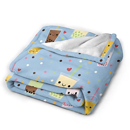 Happy Boba Bubble Tea Throw Blanket Super Soft Warm Fuzzy Cozy Lightweight Flannel Blankets for Couch Bed Sofa Office Camping Travel 60" L X 50" W
