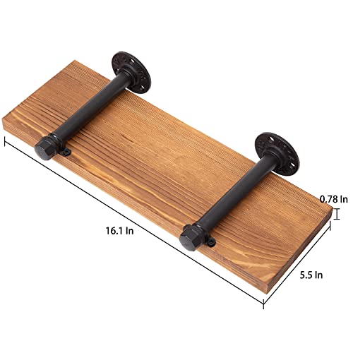 canwedance Rustic Wood Floating Shelves with Industrial Pipe Brackets Set of 3,3 Tier Wall Mounted Shelving Storage for Bathroom Bedroom Living Room Kitchen Office Home Decor 16.1" x 5.5" (Brown)