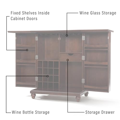 Crosley Furniture Cambridge Expandable Bar Cabinet with Storage Shelves, Drawer, and Wine Rack, Vintage Mahogany