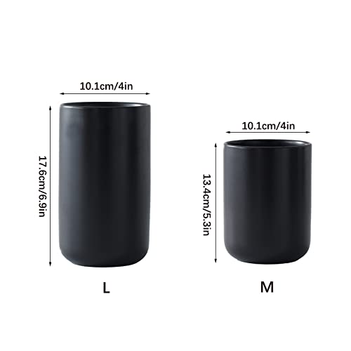 Utensil Holder for Kitchen Counter, Matte Ceramic Kitchen Utensil Holder for Countertop with Non slip Unglazed Base, Cooking Utensils Caddy Organizer Crock for Farmhouse Kitchen Decor(Medium-Black)