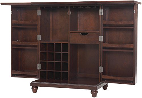 Crosley Furniture Cambridge Expandable Bar Cabinet with Storage Shelves, Drawer, and Wine Rack, Vintage Mahogany