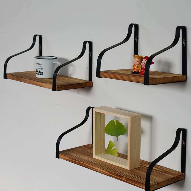 FARWIX Wall Shelves for Room DecorďźRustic Wood Floating Shelves, Wall Mounted Shelf Hanging Shelving for Living Room, Bathroom, Kitchen Wall StorageďźSet of 3 Wall Shelf for Plants, Books