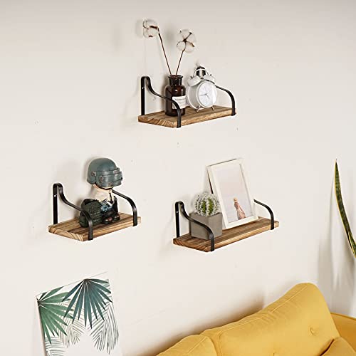FARWIX Wall Shelves for Room Decor,Rustic Wood Floating Shelves, Wall Mounted Shelf Hanging Shelving for Living Room, Bathroom, Kitchen Wall Storage,Set of 3 Wall Shelf for Plants, Books