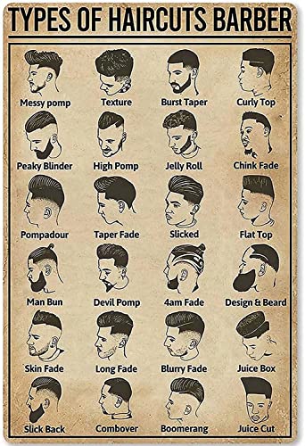 Decor Vintage Metal Tin Sign Types Of Haircuts Barber Retro Poster Plaque for Home Barber Shop Cafe Bedroom Wall Decor 12x16 Inch