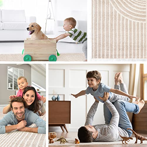 Abani Rugs Beige Arch Pattern Knot Modern Print Premium Area Rug - Contemporary No-Shed Neutral 6’ x 9’ Bedroom Rug