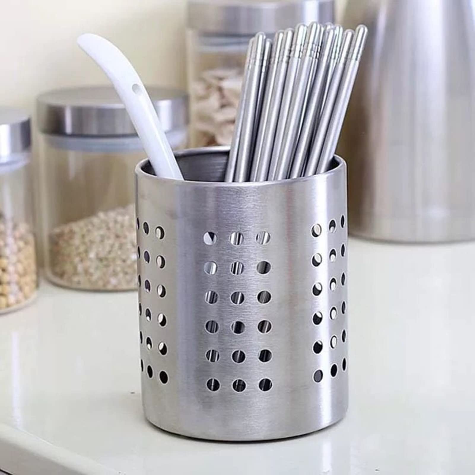 Stainless Steel Kitchen Utensil Holder Utensil Caddy Cooking Utensil Crock Counter Countertop Utensil Organizer Spoon Spatula Chopstick Cutlery Holder Tableware Storage Container Silver