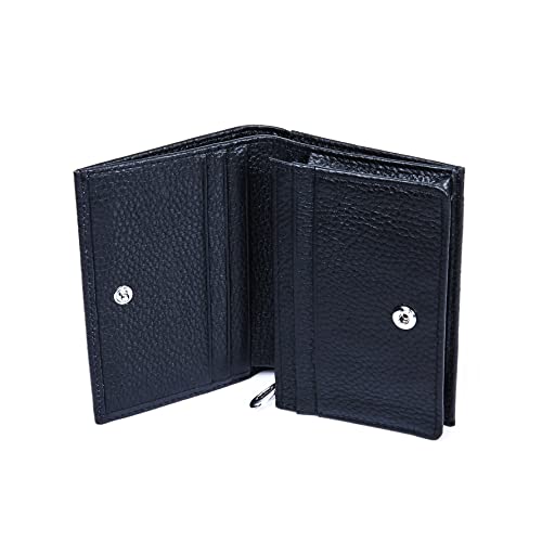 Fependu Small Wallet for Women RFID Blocking Genuine Leather Compact Bifold Pocket Ladies Wallet Zipper Mini Purse with ID Window Black