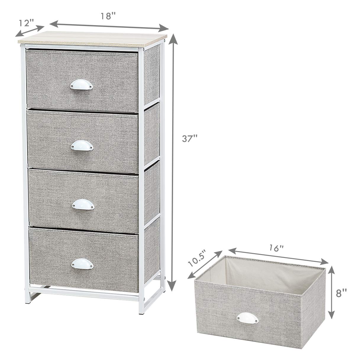 Giantex Dresser Storage Tower Nightstand W/Fabric Drawers, Sturdy Steel Frame and Wood Top Organizer Unit for Bedroom, Living Room, Entryway,Closets End Table Storage Unit (37’’(H), White)