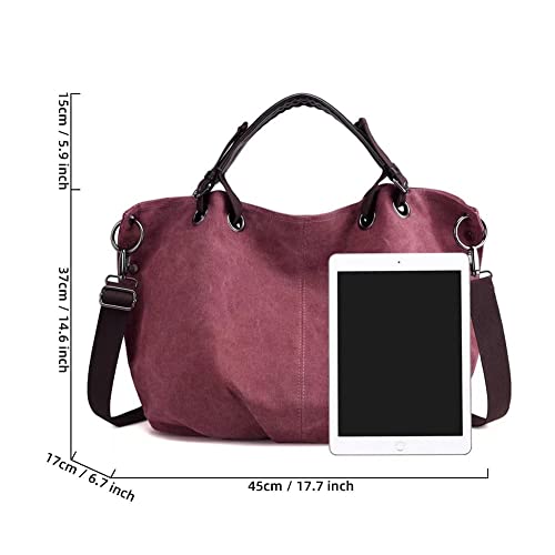 Mudono Top Handle Handbag for Women Large Capacity Shoulder Bag Canvas Crossbody Bag Casual Tote Bag Retro Satchel Purse