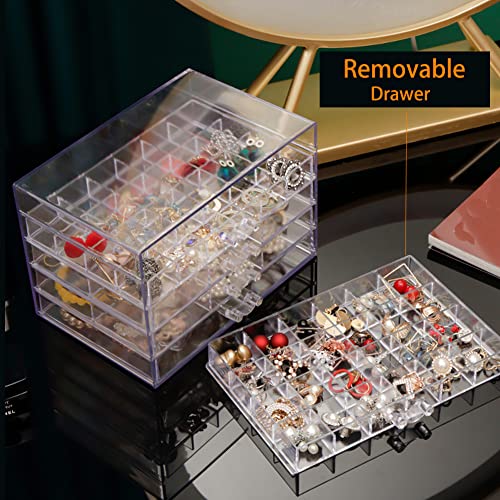 MIOINEY Acrylic Jewelry Box With 5 Drawers Earring Storage Box Clear Jewelry Box Organizer Storage Holder Compartment Tray Transparent Display Storage Case for Earrings Necklace Ring Bracelet