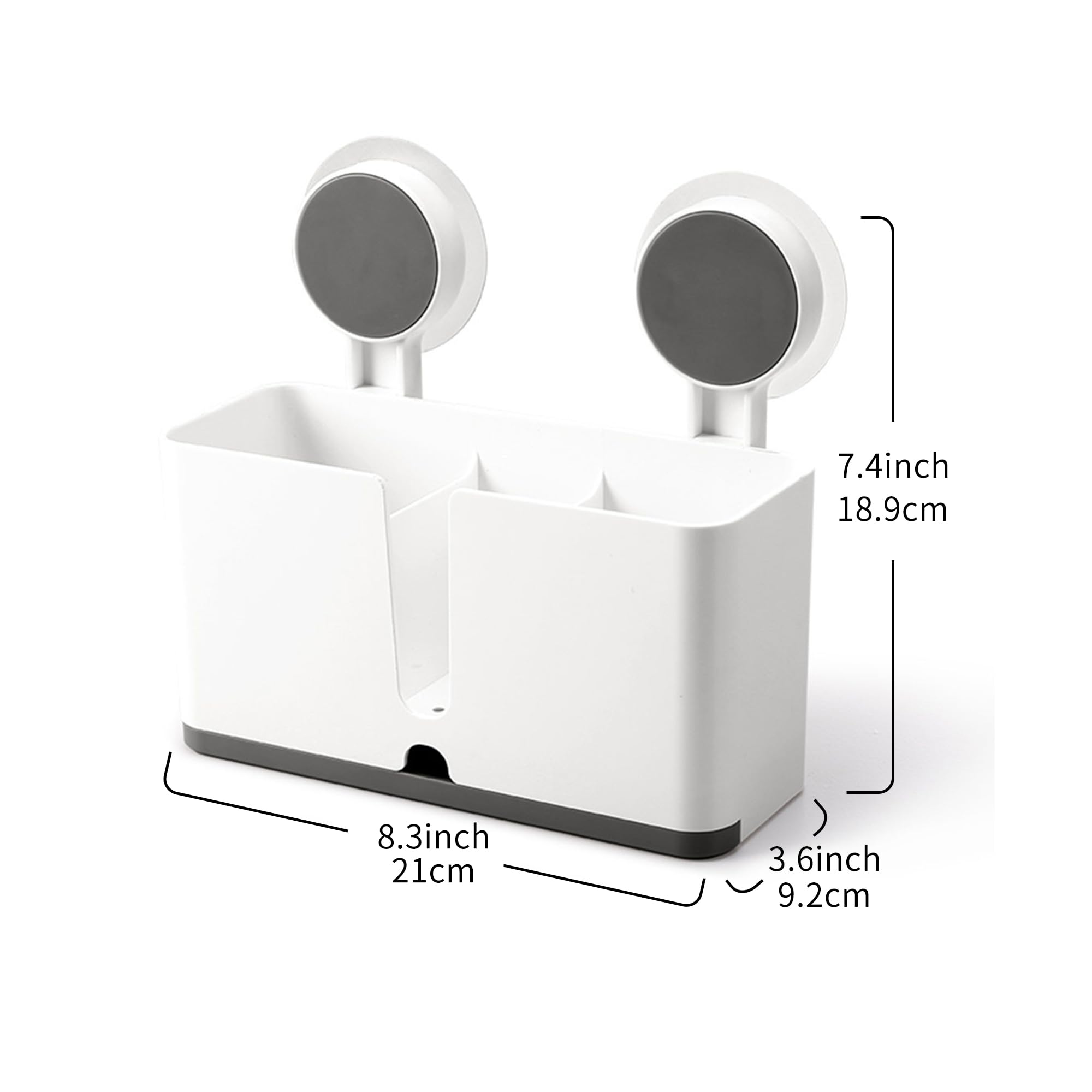Cetomo Wall Mounted Storage Organizer, Adhesive Self-Draining Shower Caddy, Plastic Shelf with 3 Compartments and Removable Drain Tray for Toiletries Kitchen Utensils Bathroom Cabinet, White