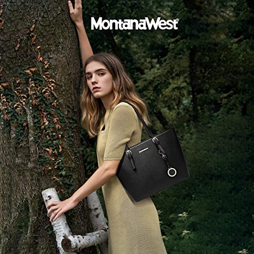 Montana West Tote Handbags for Women Vegan Leather Shoulder Bag Large and Medium 2PCS Purses Set B2B-MWC2-G030BK
