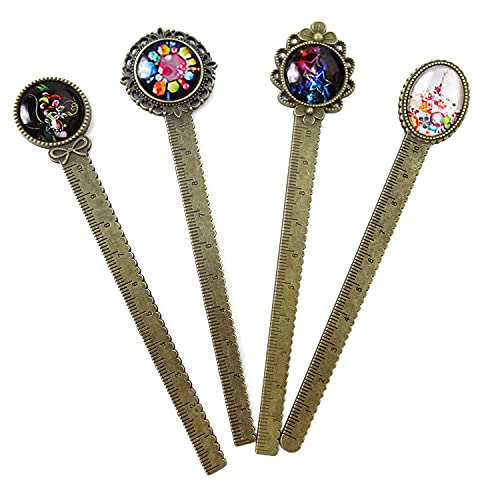 Honbay 8PCS Metal Bookmark Ruler Book Page Marker Retro Ruler Bookmark Pendant Tray Kit for School Office Supplies and Book Gifts Making (4 Styles, 2 Color)
