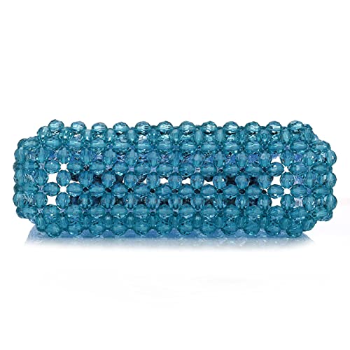 Women Acrylic Purse Mini Beaded Evening Handbags Handmade Gradient Transparent Blue Beads Tote Bags for Wedding,Beach,Party (Medium)