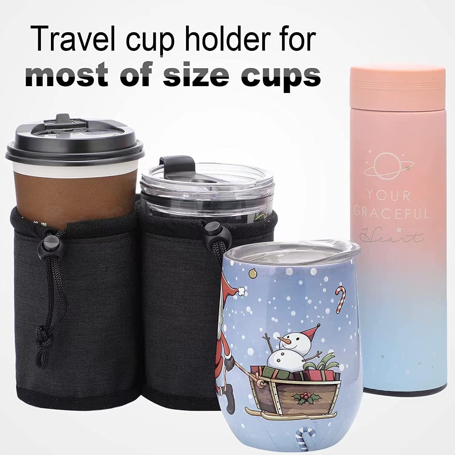 Luggage Cup Holder Travel, Hands-Free Coffee Holder with 2 Coffee Mugs Tightening Drawstring, Travel Essential Accessory for Flying & Travelers - Travel Luggage Accessories by YSCEN (Black)