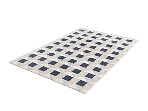 Abani Modern Print Cream & Black 4’ x 6’ Area Rug Rugs - Square Grid Pattern Contemporary No-Shed Bedroom Rug