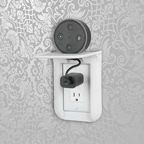 Outlet Shelf, Alexa Shelf – Wall Outlet Shelf Space Saving Charging Station - Wall Outlet Organizer - Easy to Install Plug Shelf - Can Hold Device Up to 10lbs