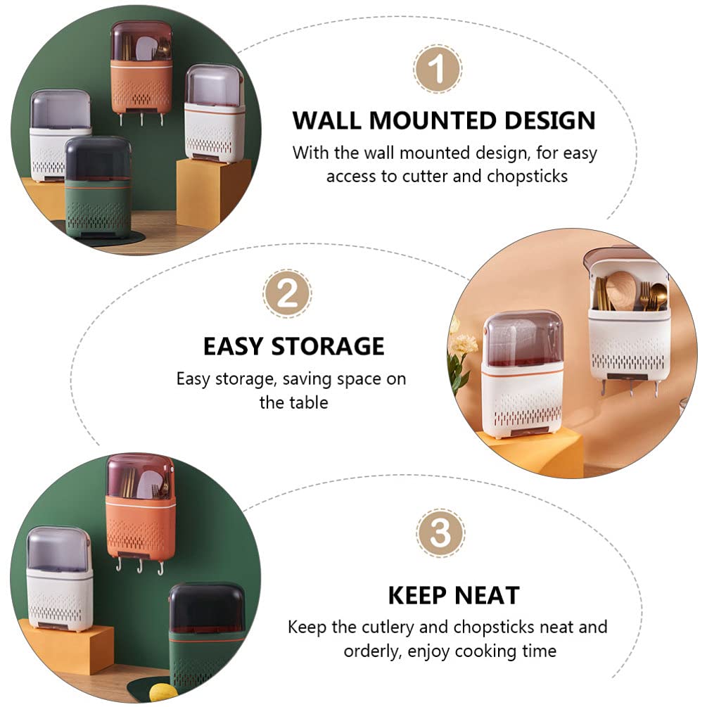 Kitchen Chopsticks Rack Wall Mounted Flatware Holder Basket with Drainer Lid Utensils Cutlery Holder