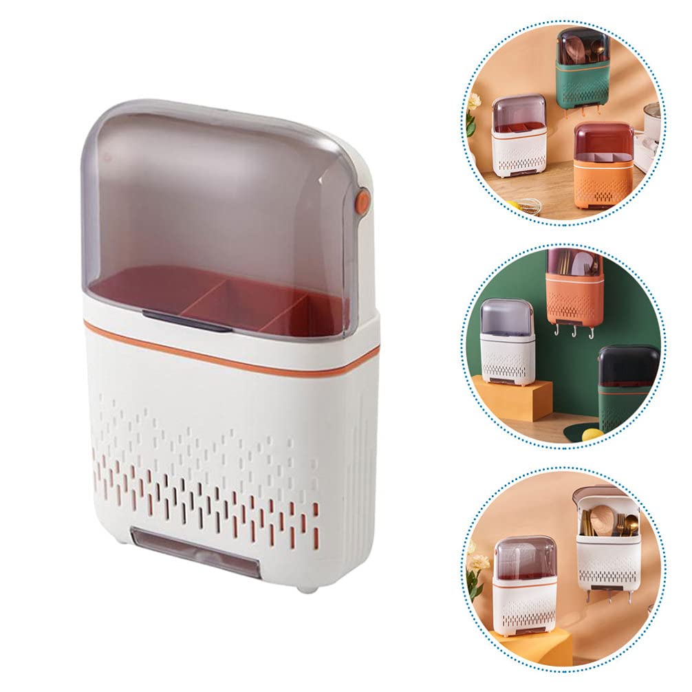 Kitchen Chopsticks Rack Wall Mounted Flatware Holder Basket with Drainer Lid Utensils Cutlery Holder