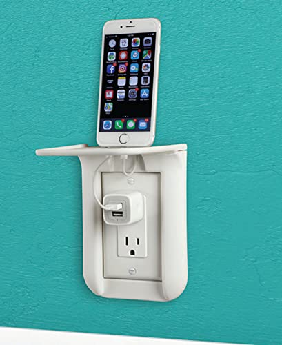 Outlet Shelf, Alexa Shelf – Wall Outlet Shelf Space Saving Charging Station - Wall Outlet Organizer - Easy to Install Plug Shelf - Can Hold Device Up to 10lbs