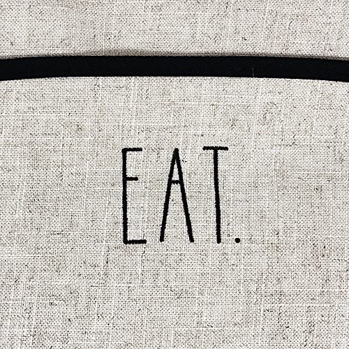 Rae Dunn Tote with Linen Exterior, and insulated lining to help keep food fresh from heat & Cold. (Eat/Black Embroidery)